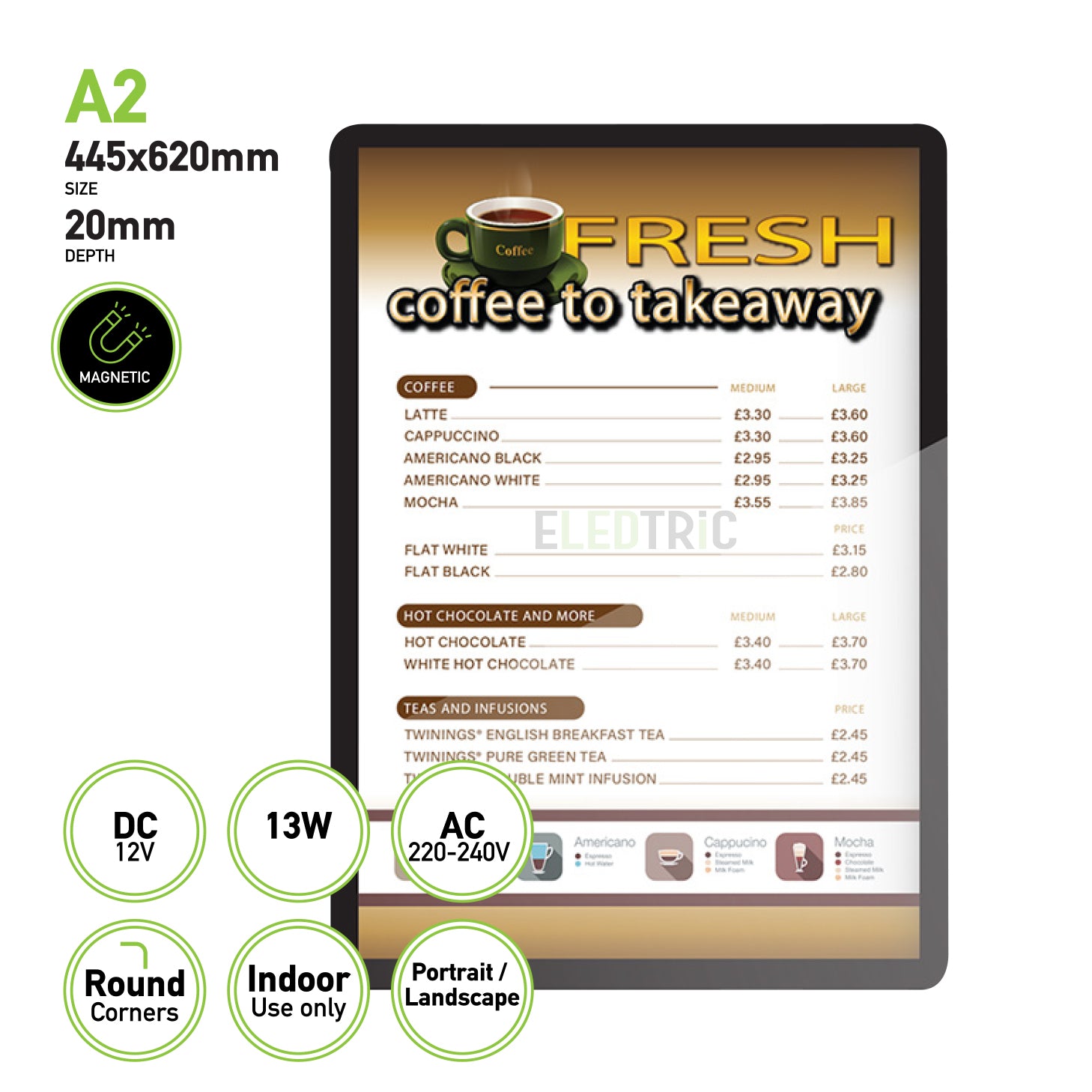 A2 Acrylic Round Corner Magnetic Poster Display – Eledtric