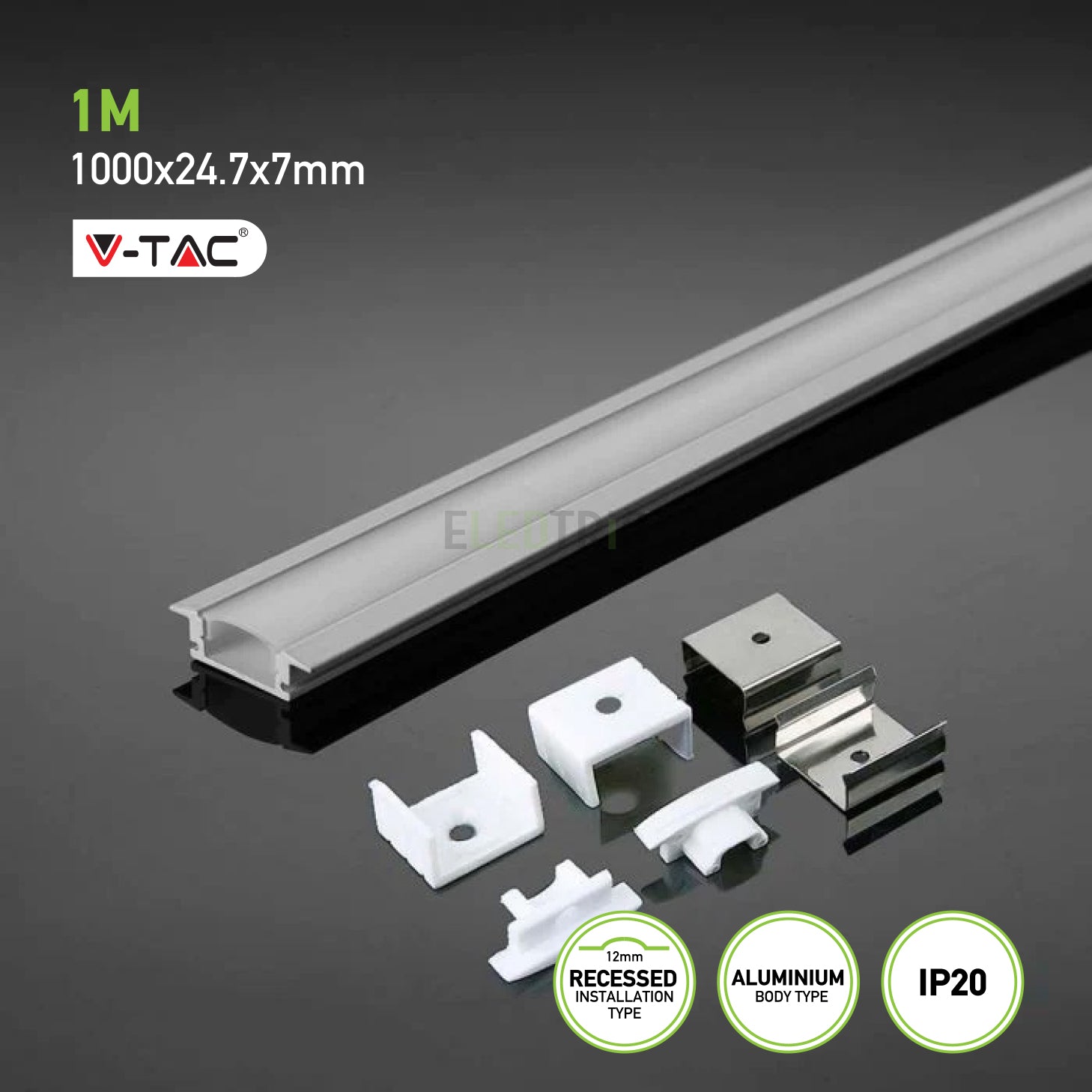 Aluminium Profile Mounting Kit with Diffuser for LED Strip 12mm Recess ...